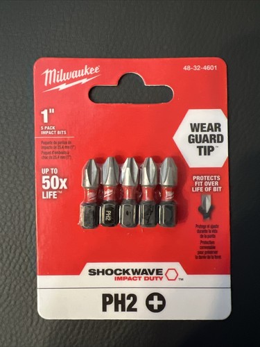 Milwaukee Phillips Head #2 Impact Bits 1” 5-Pack (48-32-4601) | eBay