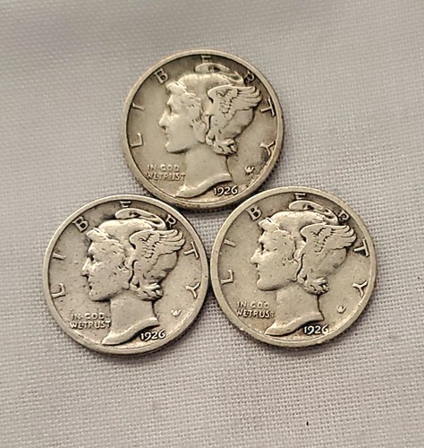 Early Higher-Grade 3-Coin Lot 1926 PDS MERCURY DIMES w/Semi-Key '26S ...