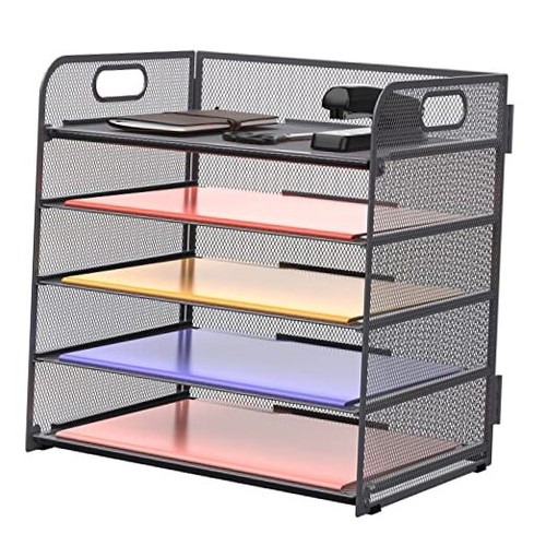 5 Trays Paper Organizer Letter Tray with Handle-Mesh Desk File 1 ...