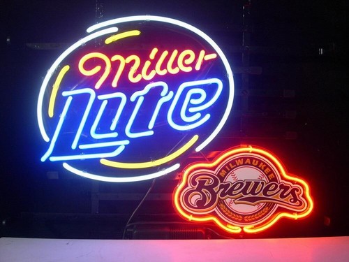 US STOCK Miller Lite Beer Milwaukee Brewers 20"x16" Neon Sign Lamp ...
