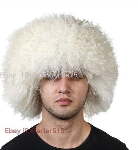 Mens Real Mongolian Warm Lamb Fur Bucket Papakha Hat Winter Hat Cap ...