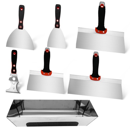 Drywall Hand Tool Kit, 7 Pcs Stainless Steel Drywall Knife Set with ...