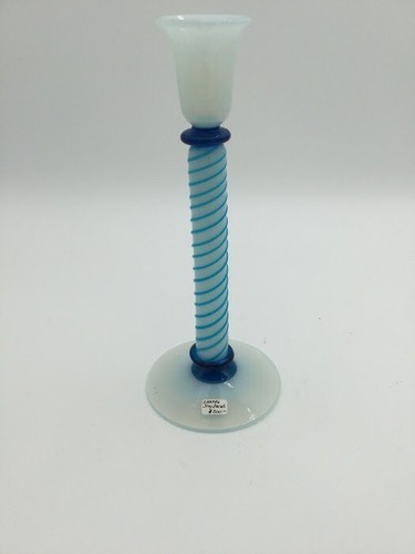 Fry Foval Art Glass Candle Stick - 10 1/4" tall - Opalescent and blue ...