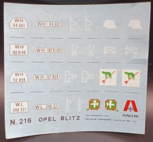 Italeri | No. 216 | 1:35 Kfz. 305 Opel Blitz Decals | eBay