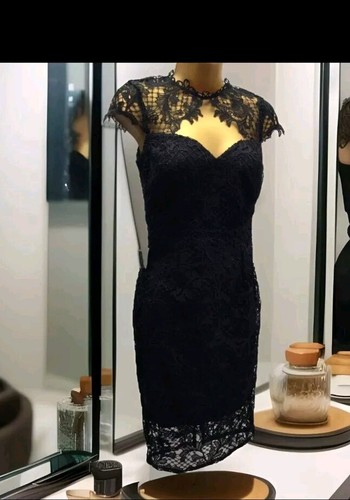 LIPSY VIP Size 10 New Black Lace Detail Knee Length Party Dress Wedding ...