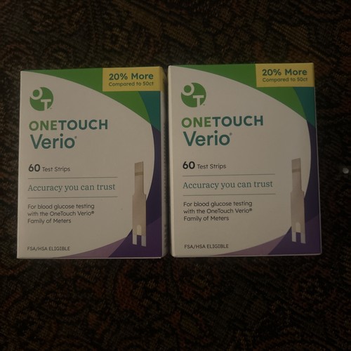 OneTouch Verio Blood Glucose Test Strips Box of 60 Pieces 2 Boxes ...
