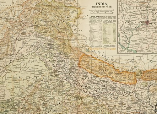 1903 ANTIQUE MAP NORTHERN INDIA NEPAL KASHMIR RAJPUTANA CALCUTTA HUGLI ...