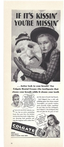 1942 Colgate Ribbon Dental Cream Vintage Print Ad WW2 Era Snowman Knit ...