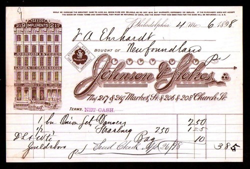 Johnson V Stokes 1898 Philadelphia Rare Letter Head Bill history | eBay