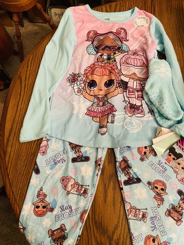 Girls LOL Surprise 2pc Pajama Set with Cozy Socks Pink/Aqua Blue Size ...