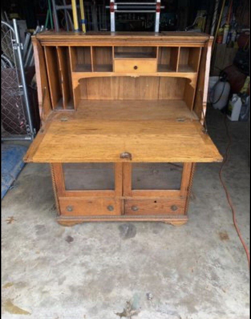 Antique Walnut Maddox Colonial Reproduction Drop Front Desk, Secretary ...