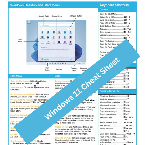 Microsoft Windows 11 Cheat Sheet | eBay