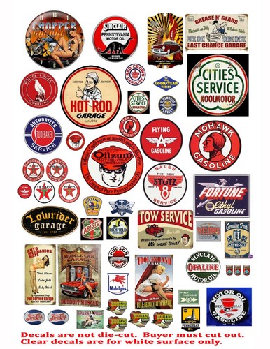 1:18 VINTAGE GARAGE SIGNS 3 DECALS FOR DIECAST & MODEL CAR DIORAMAS | eBay