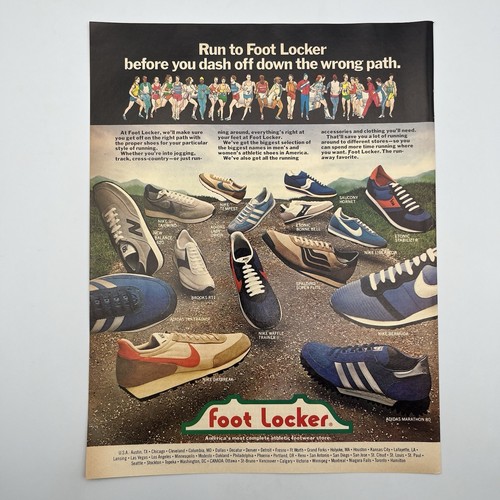 Foot Locker 1980 Vintage Print Ad 8"x11" Adidas Nike Etonic Brooks ...