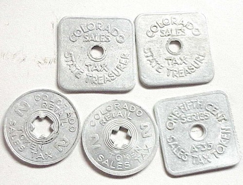 5 VERY Vintage Colorado State Sales Tax Tokens 2c & 1/5th c | eBay