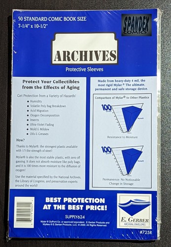 50 E. Gerber Standard Age Comic Book 7 1/4 " x 10-1/2" Mylar Archives ...