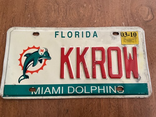 2010 Florida Miami Dolphins License Plate Tag vanity KKROW KK ROW K ...