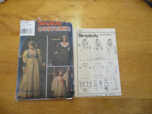 Simplicity 8192 ladies' sz 10-14 Renaissance Andrea Schewe costume ...
