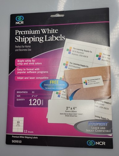 Vtg NCR Premium White Shipping Labels 12 sheets of 10 Labels (120 ...