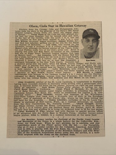 Ken Sears Navy New York Yankees 1945 Sporting News Baseball 4X6 Panel ...