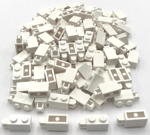 Lego 100 New White Bricks Modified 1 x 2 with Bar Handle on End Pieces ...
