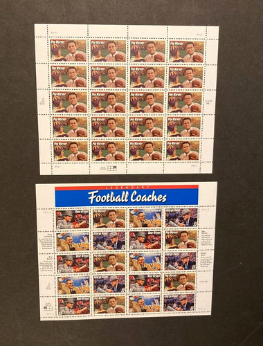 US Stamps (2) Football Coaches sheet of 20 W/ LOMBARDI, WARNER, HALAS ...