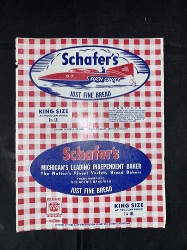 1950's Schafer's SUCH CRUST Bread Wrapper Great Graphics Hydroplane ...