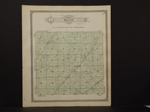 Michigan, Lenawee County Map, 1916 Township of Macon L3#04 | eBay