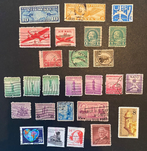 US Stamps, Misc batch of (26) "used" stamps (Airmails and regular ...