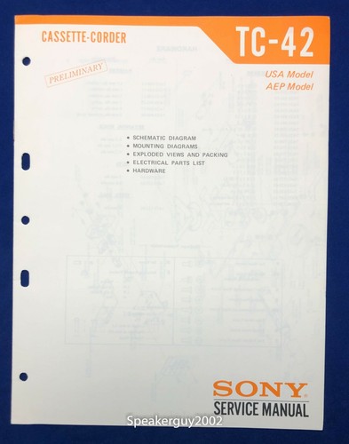 Original Sony TC-42 / Cassette-Corder Preliminary Service Manual -- #1 ...