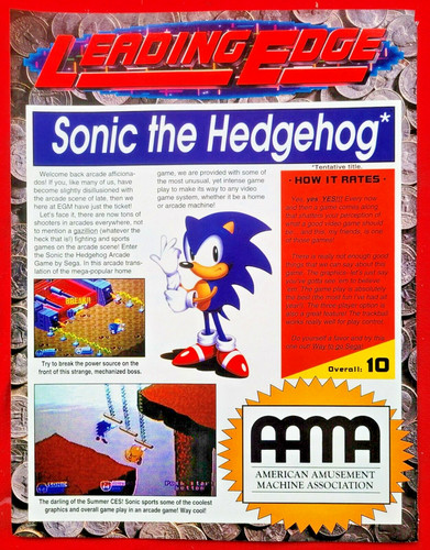 RARE 1993 SONIC THE HEDGEHOG Arcade Game - Promo Art PRINT AD / ARTICLE ...