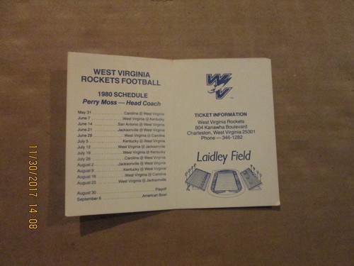 West Virginia Rockets Vintage Circa 1980 Logo Football Pocket Schedule ...