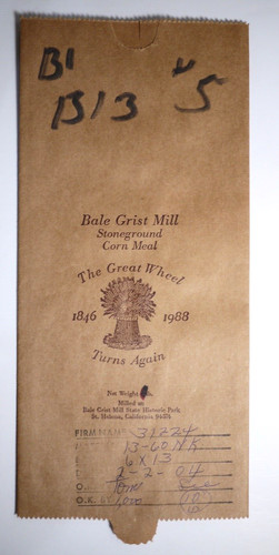 Vintage Paper Sack Bag - BALE GRIST MILL, CORN MEAL, ST. HELENA, CA ...