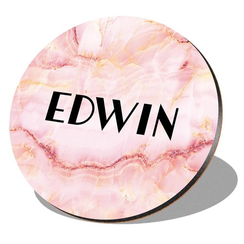 1 x Round Coaster - Name Edwin Marble Stone Texture Lettering #275802 ...