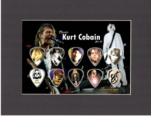 Kurt Cobain Nirvana Matted Picture Guitar Pick Set Collector's Gold ...