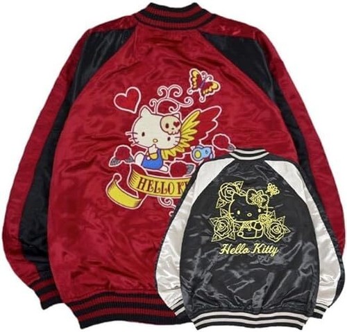 Sukajan Hello Kitty Satin Reversible Embroidery Jacket Red x Black M-XL ...