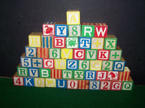 Vintage Lot of 51 Wood Alphabet Building Blocks Children's Wooden ...