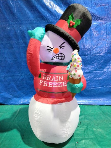 6' Gemmy Airblown Inflatable Animated Shivering Brain Freeze Snowman ...
