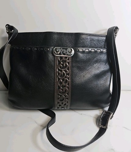 Brighton F140418 Vtg Black Leather Crossbody Purse 11.5x9" | eBay