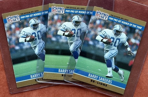 Lot of 3 1990 Pro Set Barry Sanders Detroit Lions ROOKIE HOFer Cards #1 ...