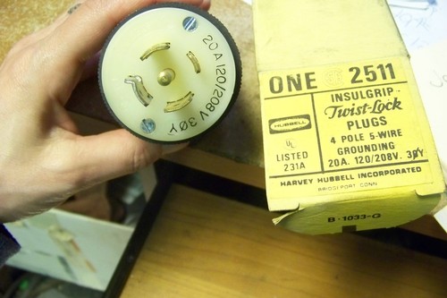 nos hubbell hbl2511 Electrical Plug; 20 A; 120/208 VAC; 0.35 to 1.15 in ...