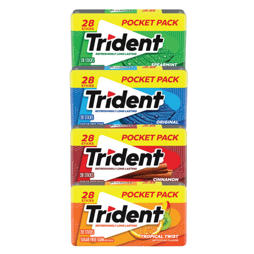 4 Trident Pocket Pack Tropical Twist Sugar Gum 28 PC Each Best by 10/21 ...