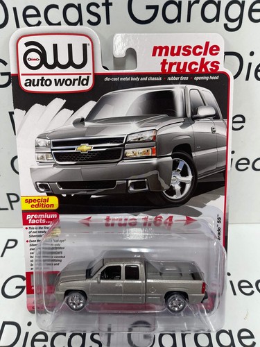 AUTO WORLD 2006 Chevy Silverado SS Silver Birch Metallic 1:64 Diecast ...