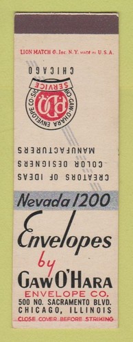 Matchbook Cover - Gaw O'Hara Envelopes Chicago IL SAMPLE | eBay