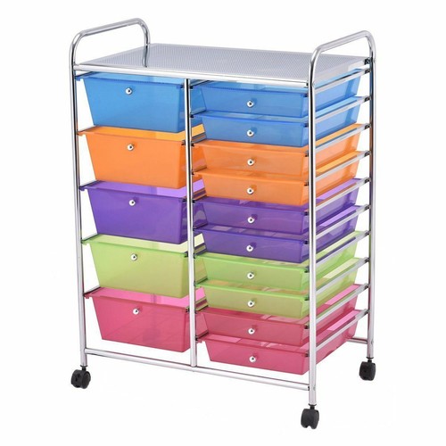 Rainbow 15 Drawer Organizer Cart Chrome Rolling Storage Craft Office ...