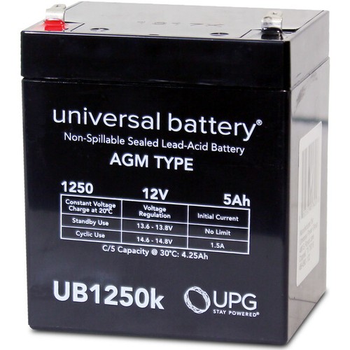 12V 5Ah SLA Battery, Genuine UPG UB1250, w/ F2 terminals for UPS alarm ...