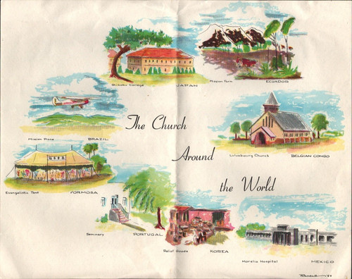 1953 THE CHURCH AROUND THE WORLD vintage color art print CHRISTIAN ...