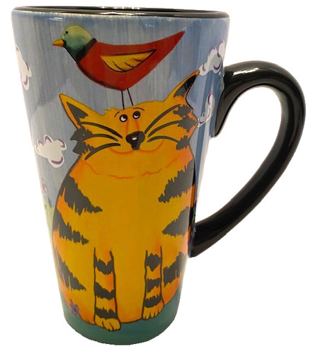 Naylor Designs Whimsical Gold/Yellow Tabby Cat w/Bird on Head Tall ...