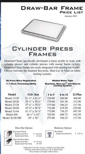 Diamond Chase Floating Bar Screen Frames for Sakurai Cylinder Presses ...