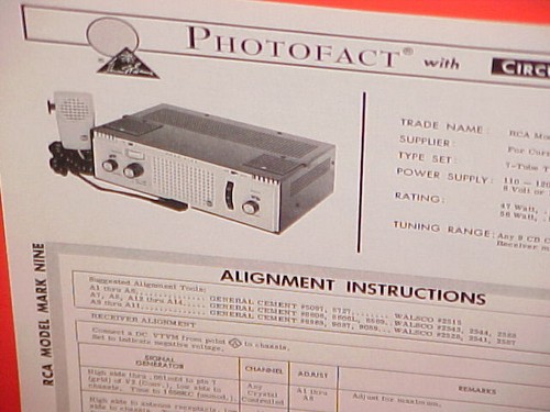 1965 RCA CB RADIO SERVICE SHOP MANUAL MODEL MARK NINE (TYPE CB-2600A ...